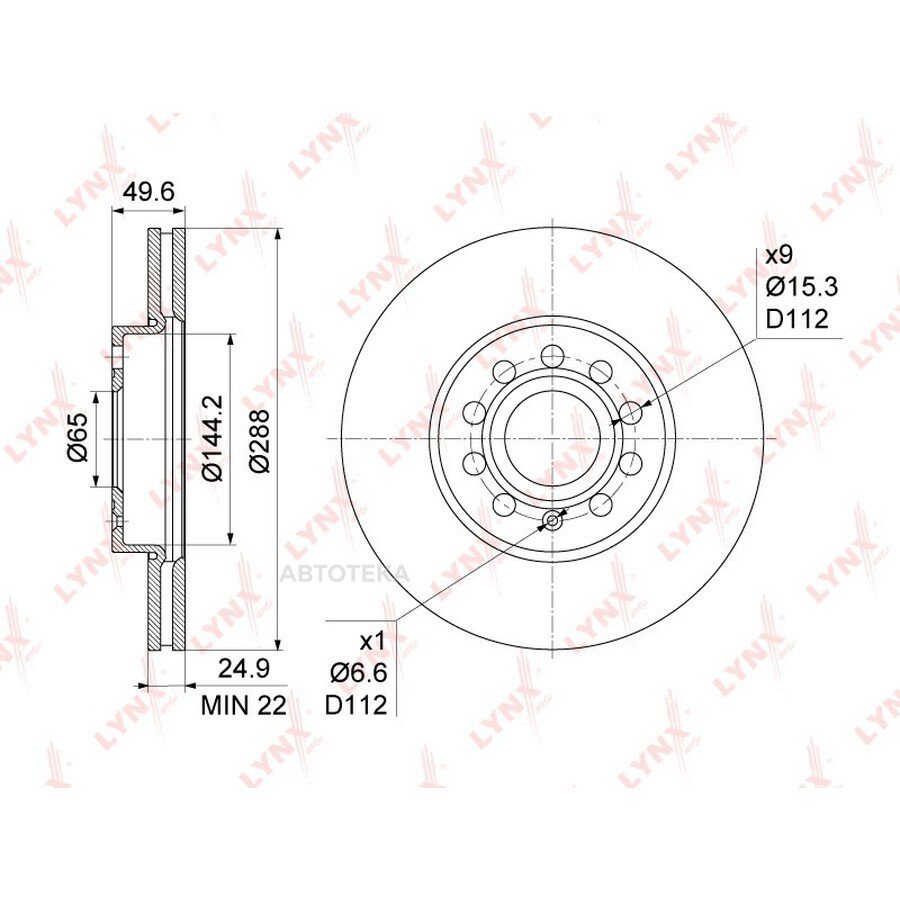 Диск тормозной AUDI A3 04>/VW CADDY 04>/G5/TOURAN 03> пер. вент. LYNXAUTO BN1201
