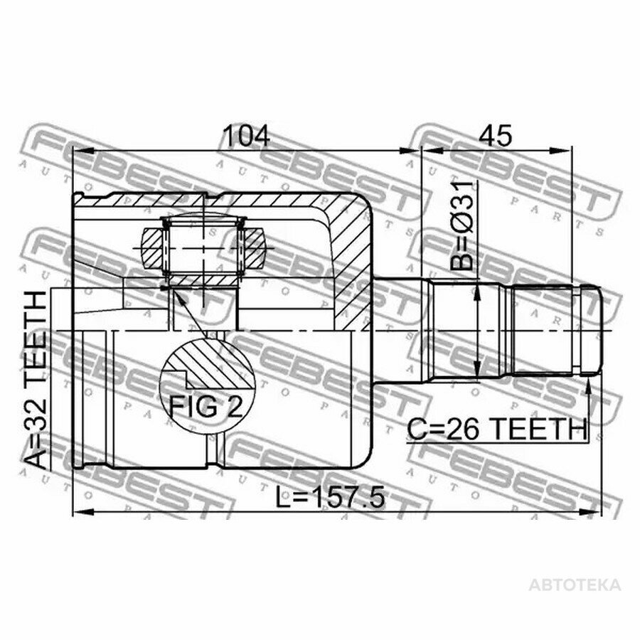ШРУС AUDI A3 II/SKODA/VW GOLF V-VI/PASSAT VI 1.6-2.0 03- внутр. FEBEST 2311030