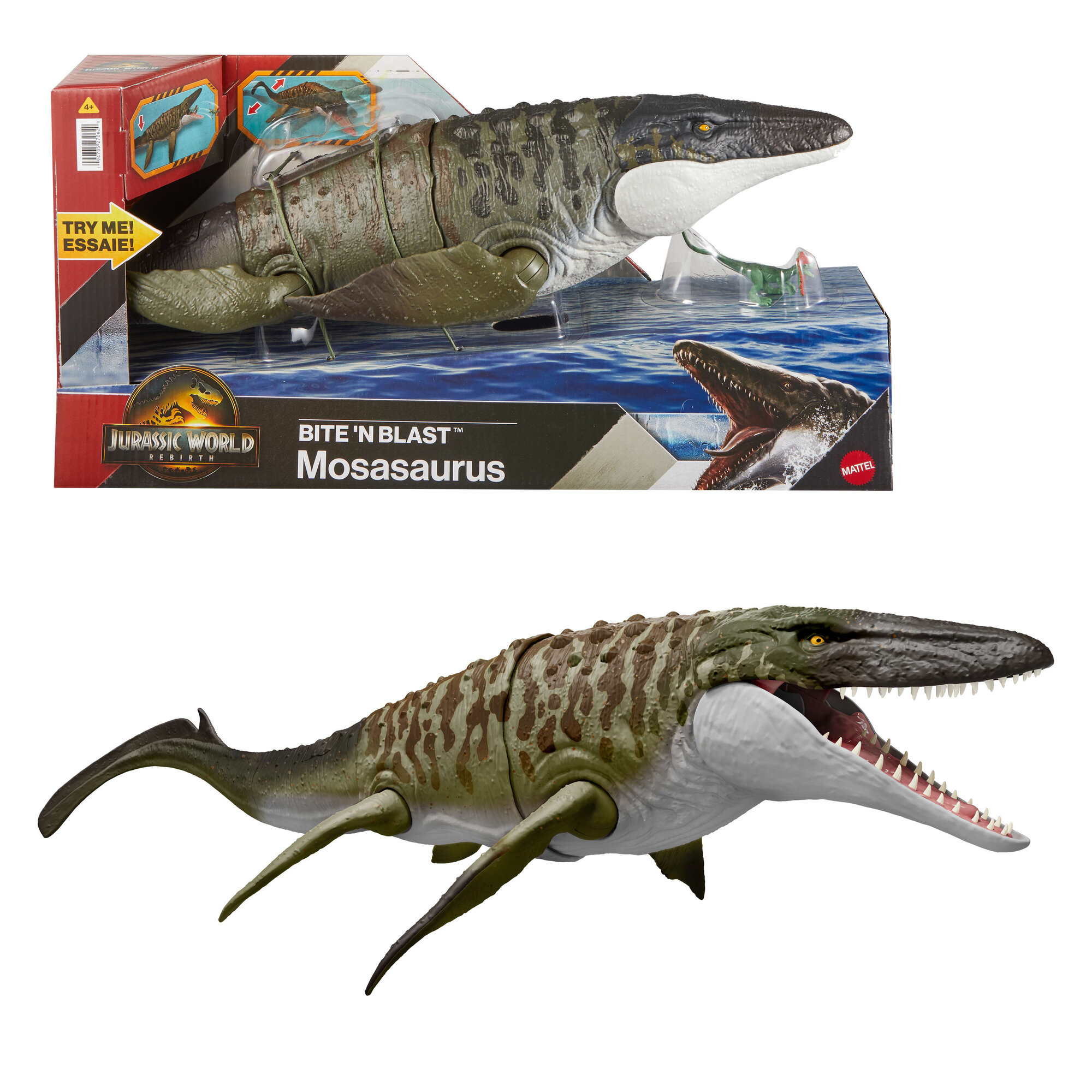 Фигурка Mattel Jurassic World Мозазавр с раскрытой пастью JCH00, коричневый