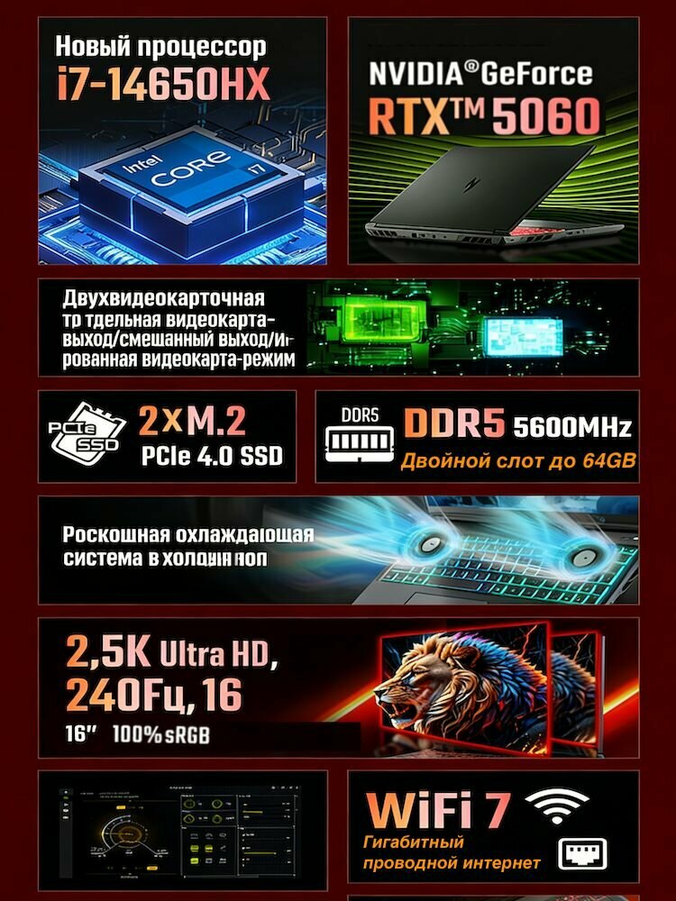 Игровой ноутбук Acer Qing 7 i7-14650HX, RTX5060, 16ГБ/1ТБ, Русская раскладка — фото 1