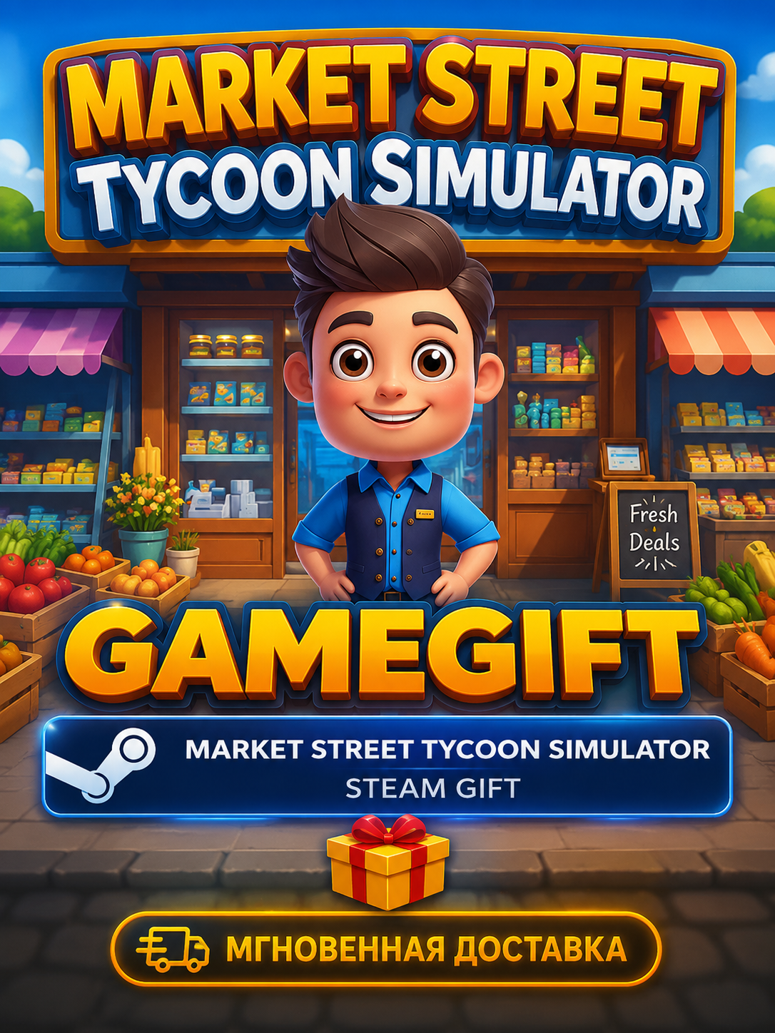 Игра Market Street Tycoon Simulator для STEAM ПК (PC) | Страна активации - Индия | Подарком на Ваш аккаунт | Автовыдача
