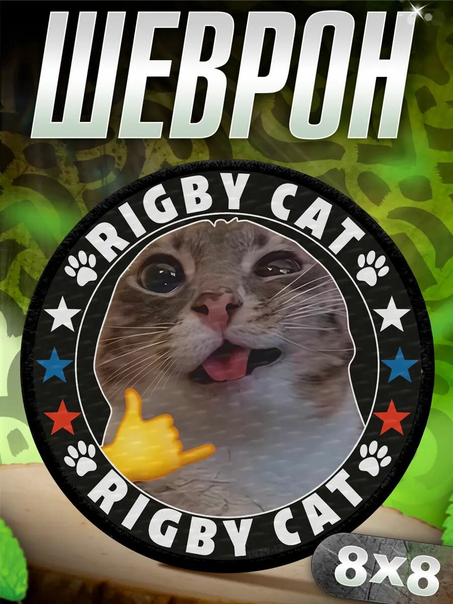 Шеврон на липучке нашивка на одежду котик мем Rigby Cat
