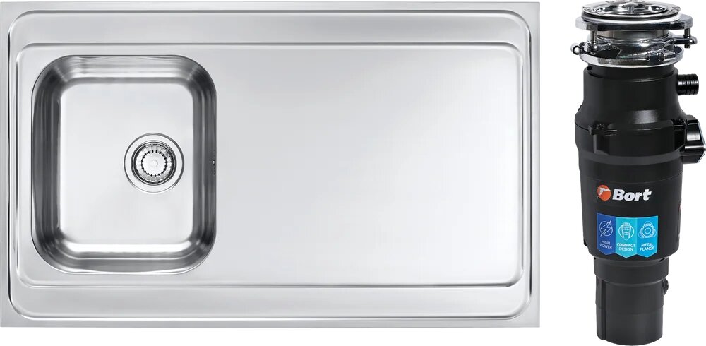 Комплект Мойка Alveus Classic Pro 70 100x60, нержавеющая сталь / Измельчитель Bort Titan 7000 электрический, нержавеющая сталь