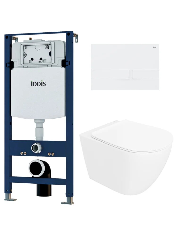Комплект 4 в 1: Инсталляция IDDIS Профикс (Profix) PRO0000i32 / Унитаз подвесной STWORKI Готланд S13401WH безободковый, с микролифтом / Кнопка Юнификс (Unifix) UNI06MWi77, Комплект креплений