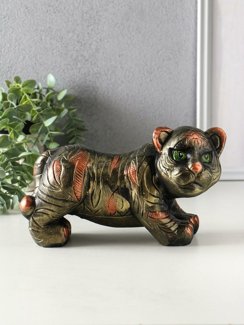 Копилка для денег "Тигр", гипс, 14×12.5×24 см, золотой
