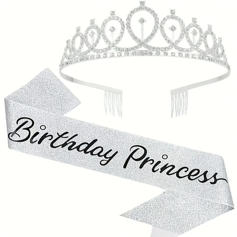Тиара и лента "Birthday Princess", серебро-черный