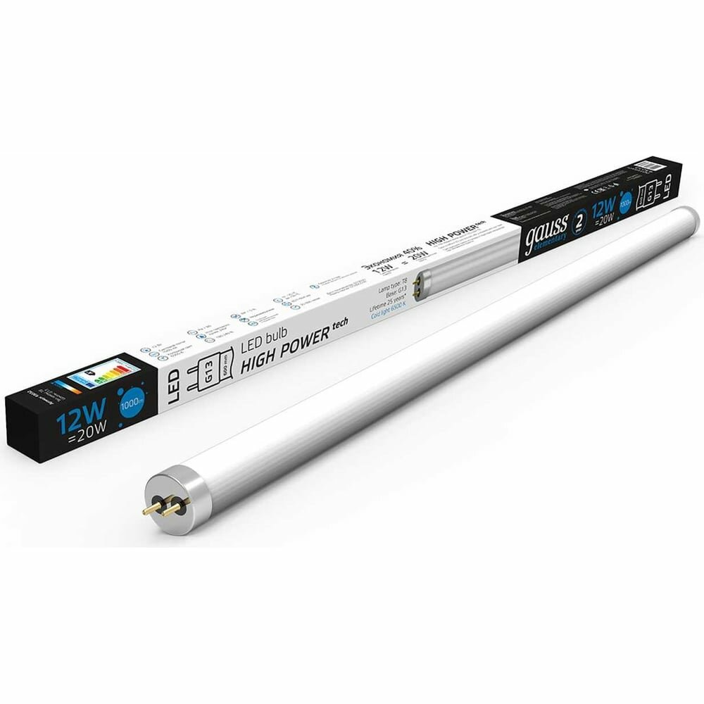 Лампа Gauss Elementary T8 12W 1000lm 6500K G13 600mm стекло LED 93032
