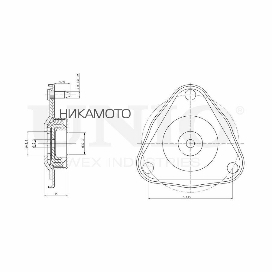 UNIO RMP13166 Опора амортизатора MITSUBISHI LANCER/OUTLANDER 01- перед.