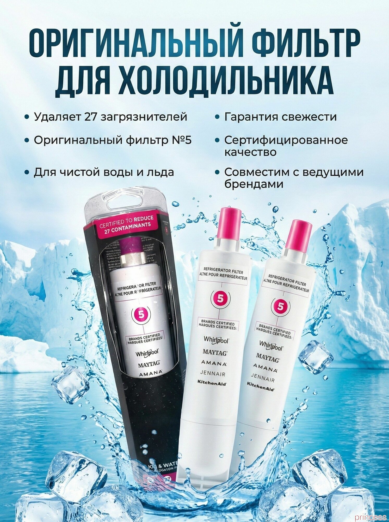 Фильтр для воды EDR5RXD1 для холодильников Whirlpool