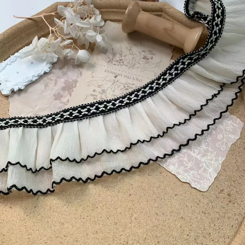 Декоративная оборка из шифона и кружева, ширина 7,5 см