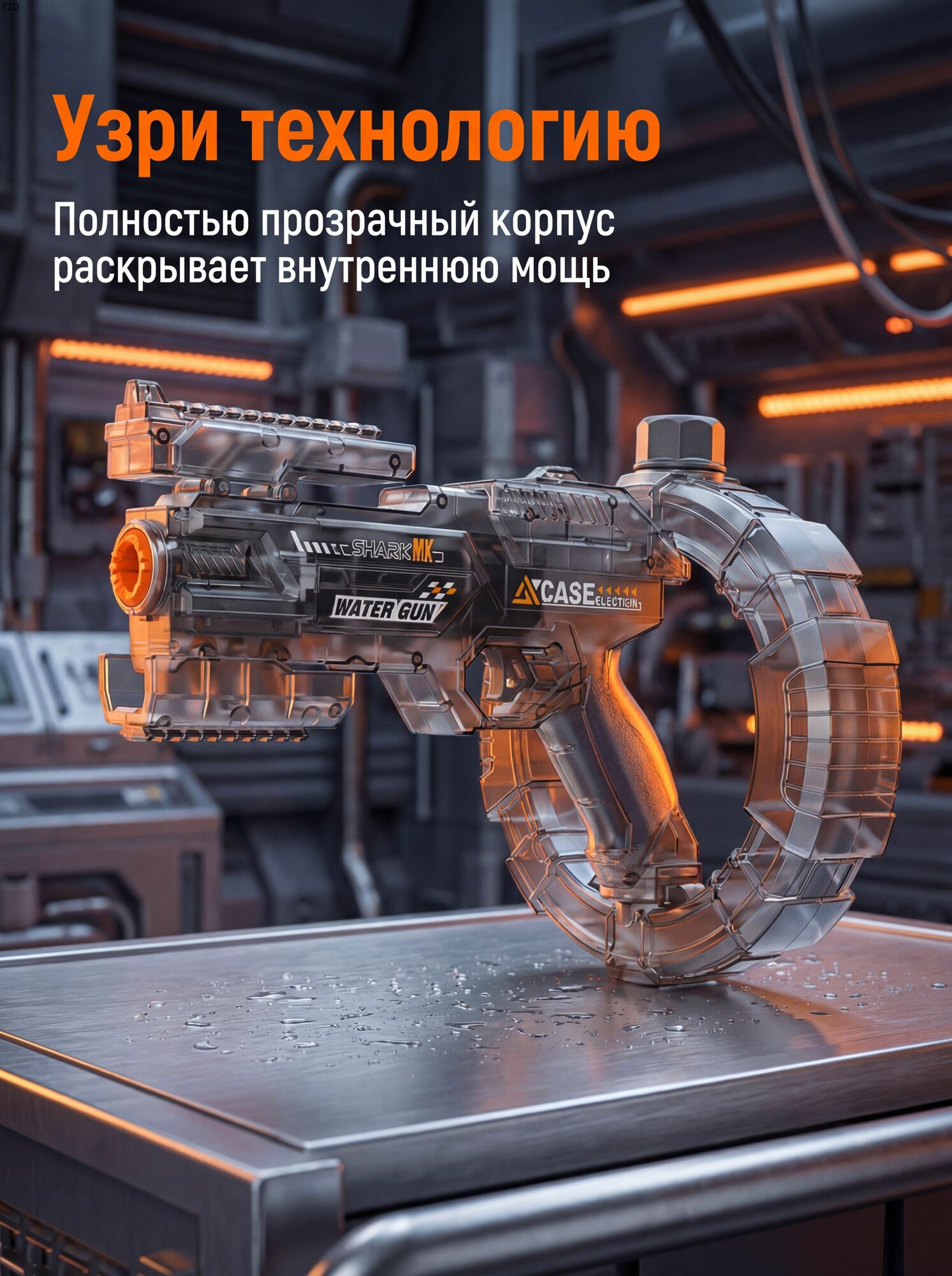 Электрический водный пистолет автоматический с эффектом пламени и световой подсветкой, космическое кольцо, мощный водный бластер серый, для летних игр на пляже и в парке для детей и взрослых