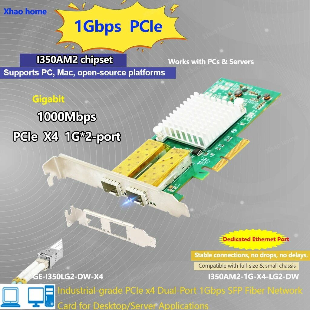 Xhao home сетевая карта Intel I350-AM2 Dual SFP Fiber