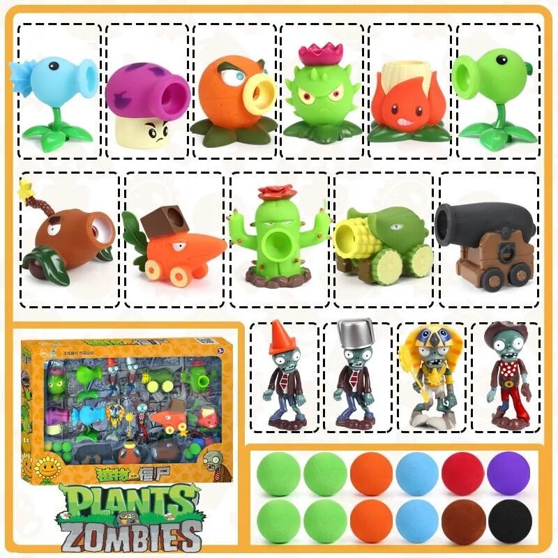 15 игрушка + карта Большой набор Растения против Зомби - Plants vs. Zombies