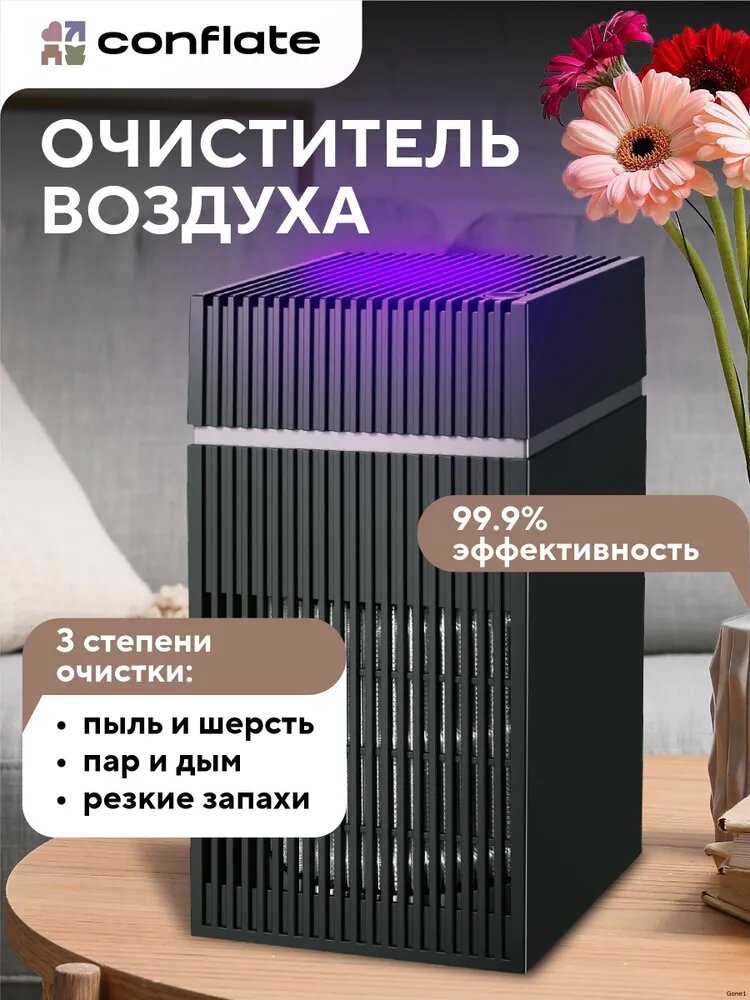 Очиститель воздуха Conflate, Черный, 25 кв. м, HEPA фильтр, Угольный фильтр