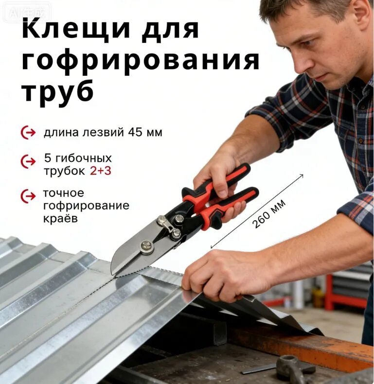 Клещи Гофра прямые усиленные 260 мм для гофрирования труб