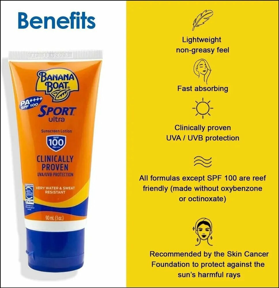 Banana Boat, Sport Ultra, солнцезащитный лосьон, SPF 100, 90 мл