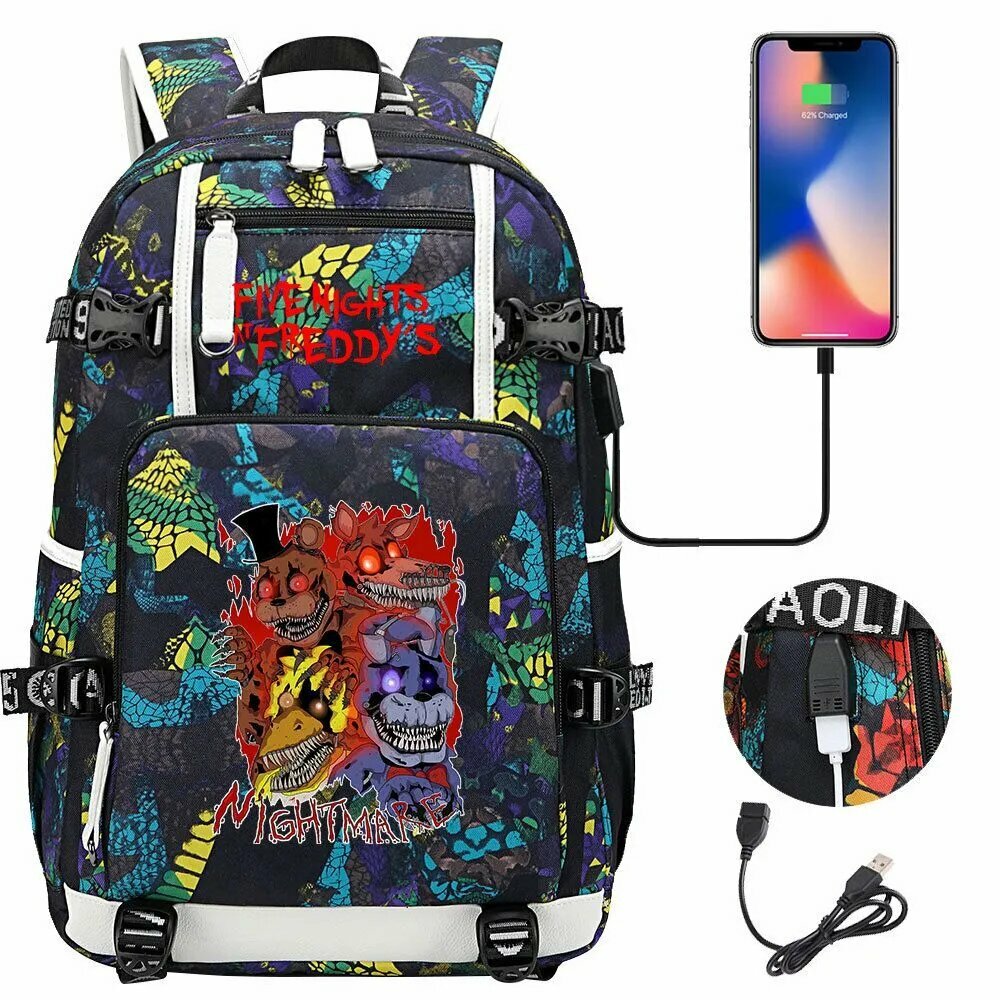 Рюкзак Five Nights at Freddy's, 47см x 30см x 15см, Оксфорд, для мальчиков и девочек, с USB-портом
