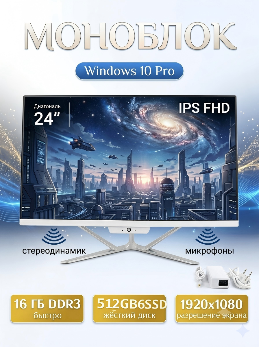 Монобло 24", Intel Core i7 4790, Windows 10 pro, SSD512GBГБ, RAM 16ГБ, Wi-Fi/Bluetooth, белый Русская раскладка