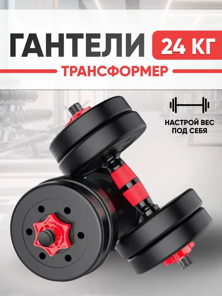 Гантели разборные 24 кг (2 шт по 12 кг) со штангой, трансформер, JUSTRISE
