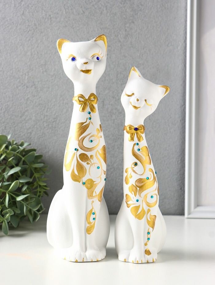Набор фигур 2 шт. керамика Love - коты , со стразами, 26 см, белый
