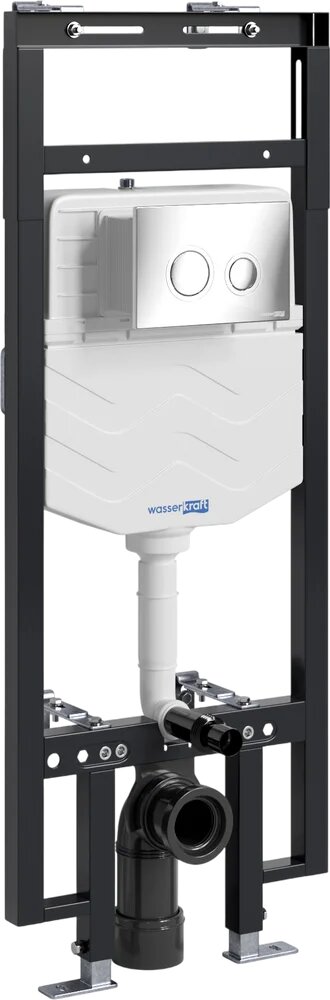 Инсталляция с кнопкой Wasserkraft Dinkel 58TLT.010. ME. CH01 50, 4 см, крепление к стене/к полу, с регулировкой по высоте, кнопка для унитаза хром, глянцевая, с шумоизоляцией