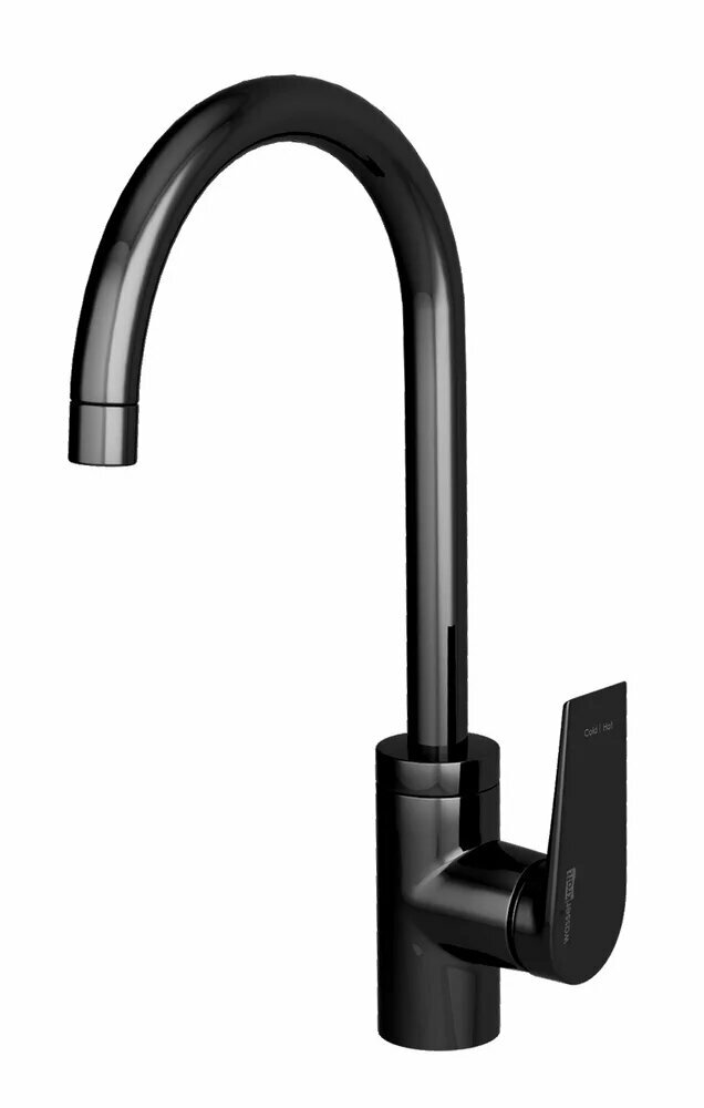 Смеситель для кухни Wasserkraft Глан (Glan) 6607 с поворотным изливом, черный, глянцевый, однорычажный, латунный, с керамическим картриджем
