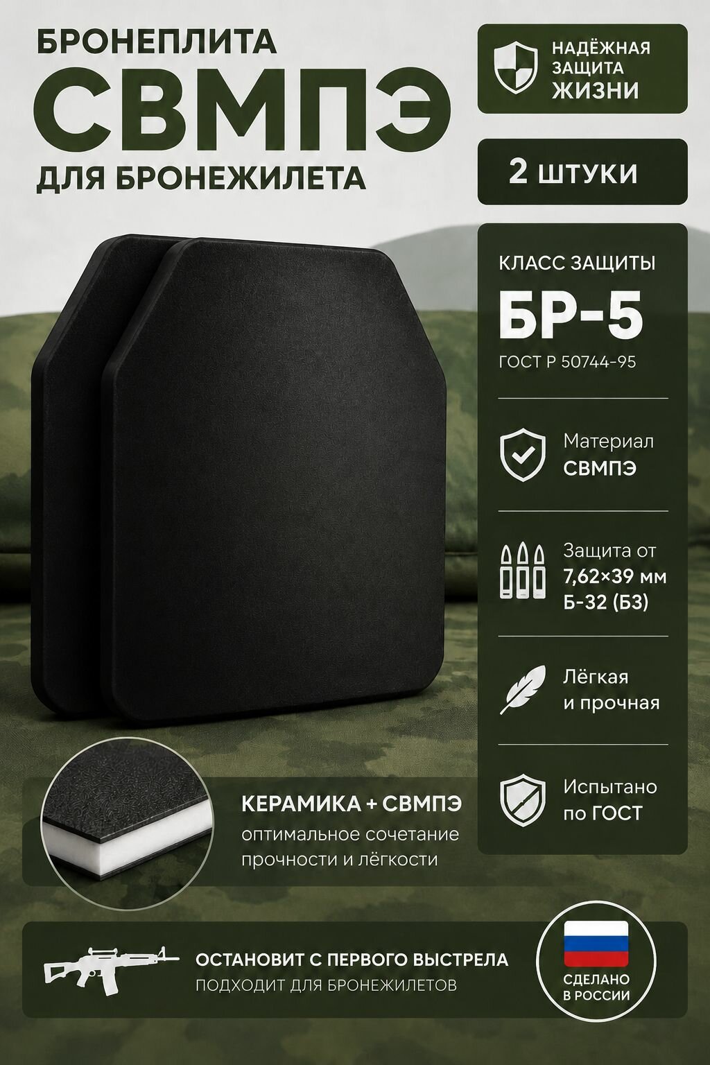 Бронеплита из свмпэ Бр-5 размер 3 2шт
