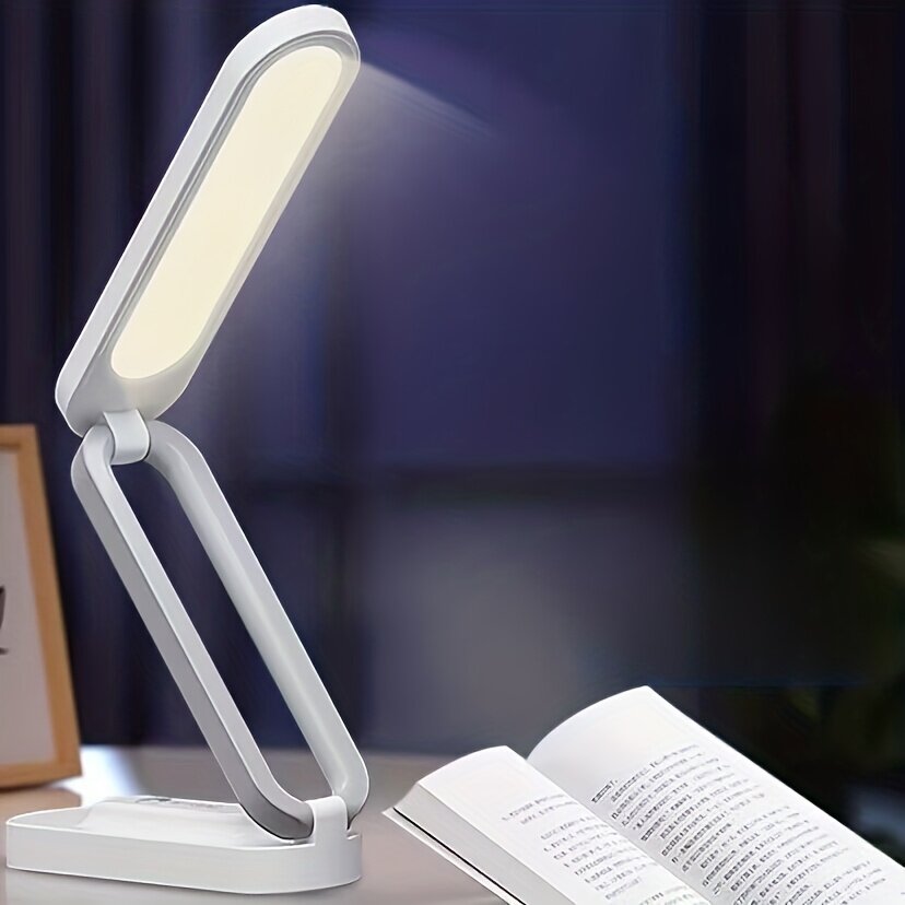 Складная настольная LED лампа для чтения с тремя режимами яркости и цветовой температуры, перезаряжаемая, регулируемая яркость, защита для глаз, портативная, белая