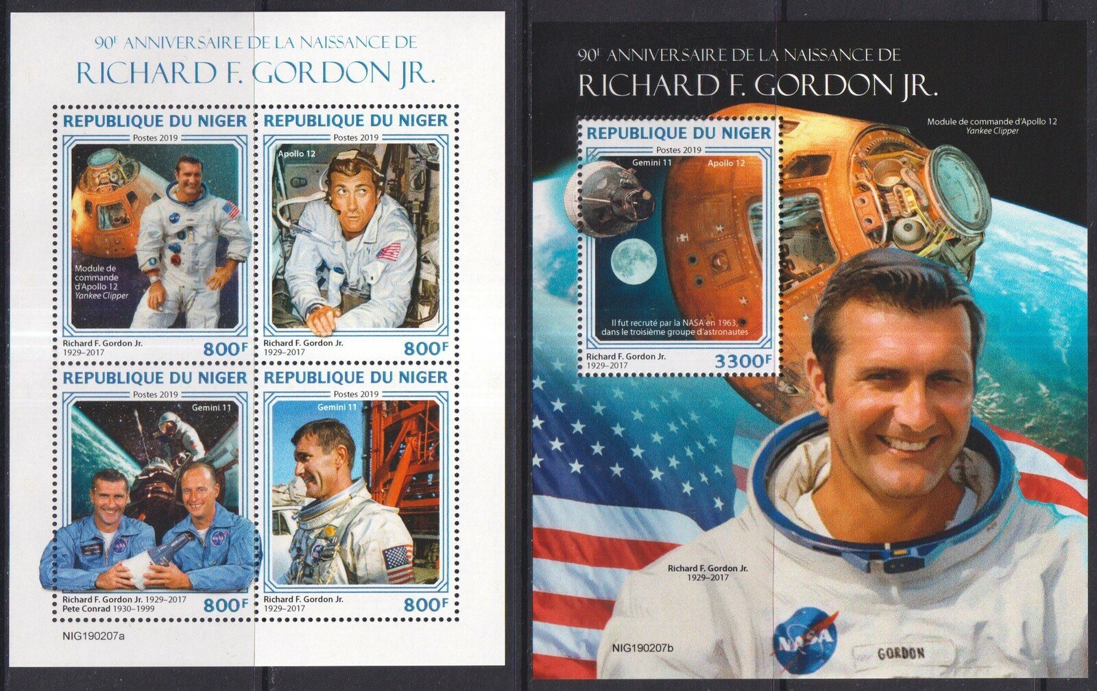 Марки 2019 год Нигер Космос Ричард Гордон Аполлон-12 #6423-6426+Bl981 Mnh
