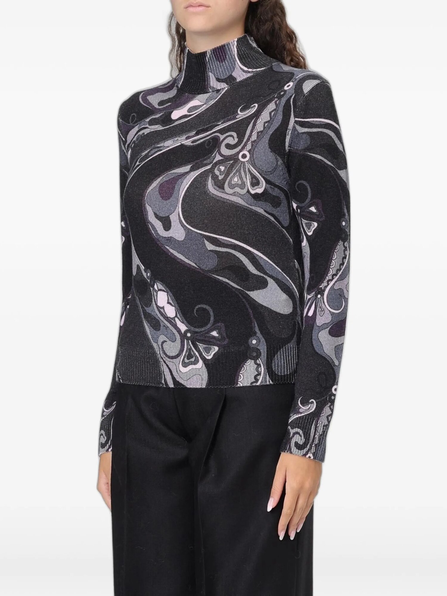 Свитер PUCCI Abstract-print roll-neck sweater, размер 38, , черный — фото 1