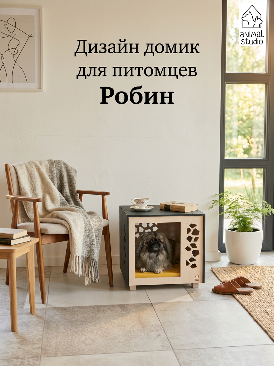 Домик для кошек и собак. Лежанка для животного. Место для питомца. Будка для домашних животных. Дизайн модель Робин