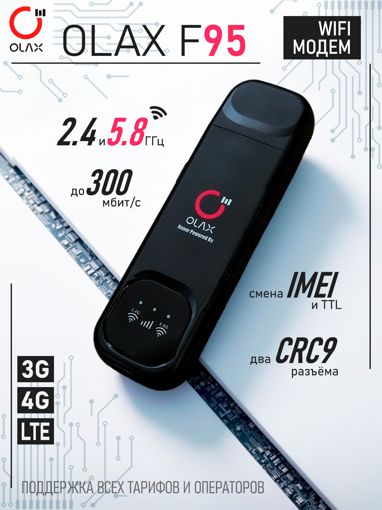 3G 4G модем Wi-Fi 6 ( 802.11ax ) OLAX F95 CRC9 MIMO под антенну FIX Band IMEI TTL 5 ГГц