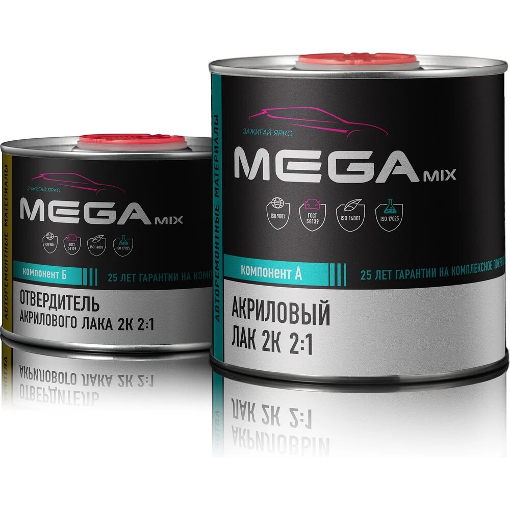 Лак Megamix 2К HS акриловый автомобильный, Комплект (лак: 850 мл + отвердитель: