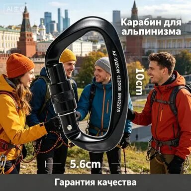 Карабин альпинистский, длина: 90 мм, 1 шт