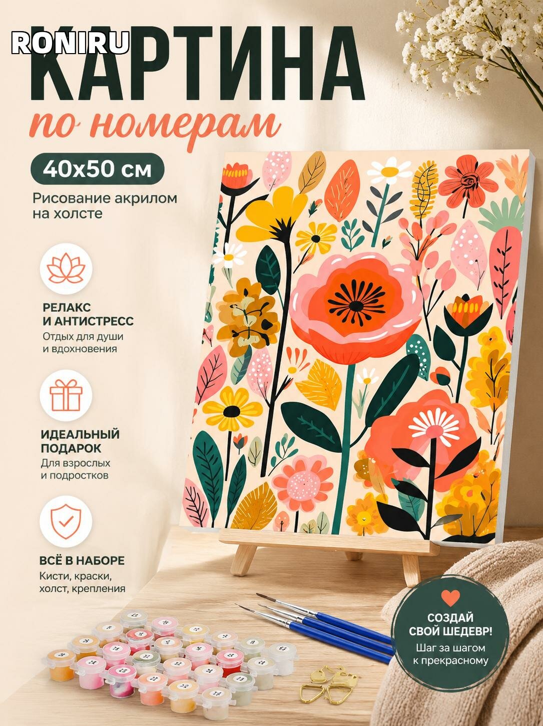 Картина по номерам 40x50 см — набор для рисования акрилом на холсте, DIY релакс для взрослых и подростков, подарок