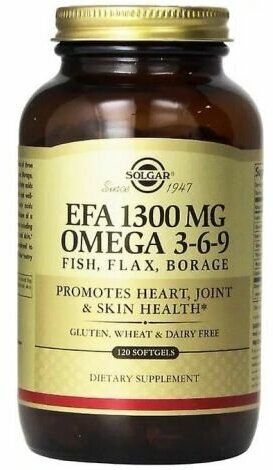 Solgar EFA 1300 mg Omega 3-6-9 (Fish, Flax, Borage) 120 softgels