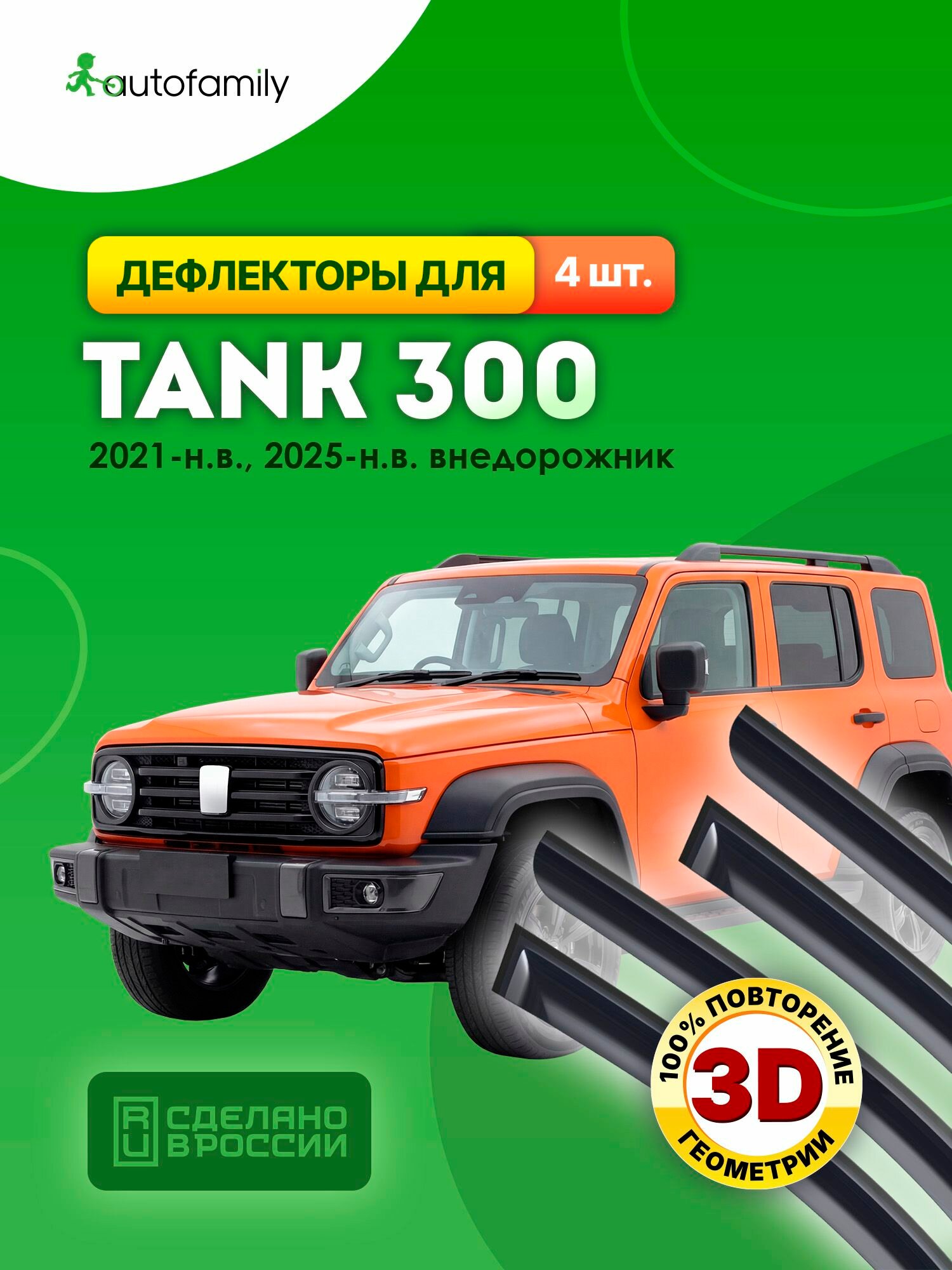 Дефлекторы окон для TANK 300 2021-н. в, 2025-н. в. внедорожник 5 дв. REIN 4 шт. / Танк
