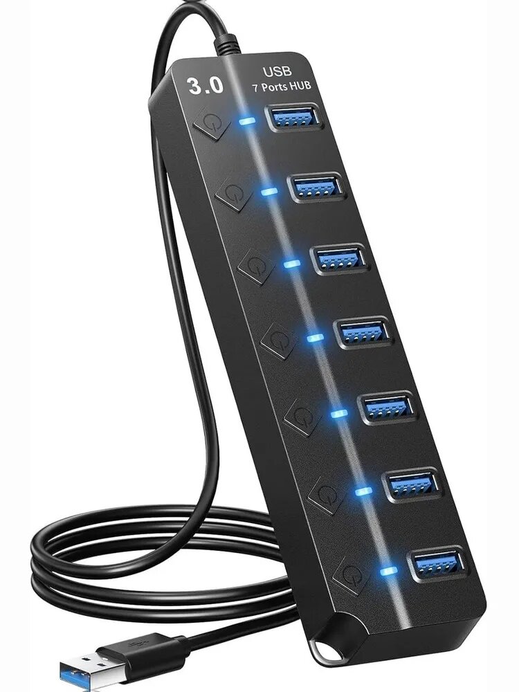 7-портовый USB 3.0-концентратор с индивидуальными выключателями USB-разветвитель со скоростью передачи данных 5 Гбит/с для ноутбуков, ПК, настольных компьютеров, MacBook, клавиатур