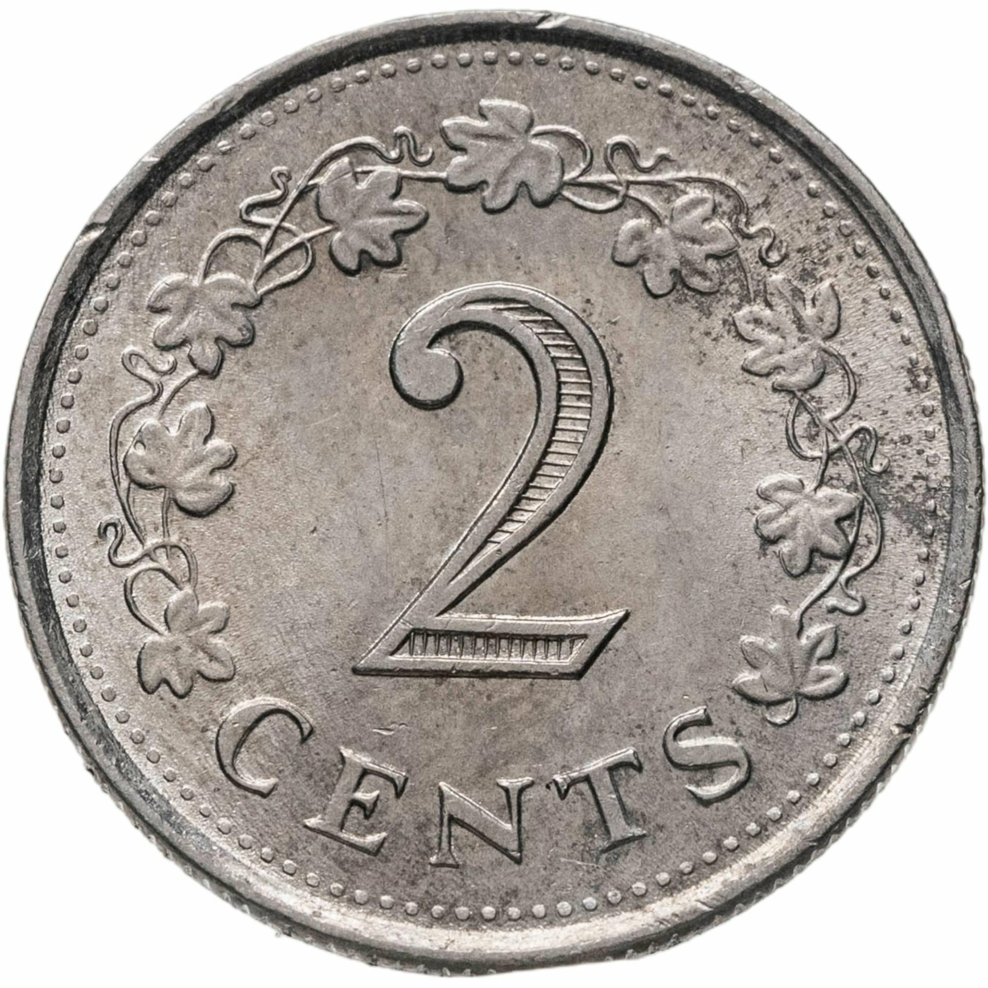 Мальта 2 цента 1977, Мельхиор медь-никель, в сохранности AU