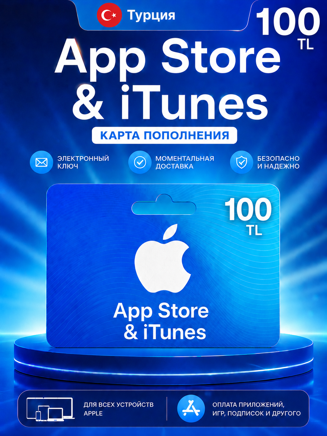 Карта пополнения Apple, AppStore&iTunes на 100 TRY (Турция) - (100 Турецких лир), электронный ключ