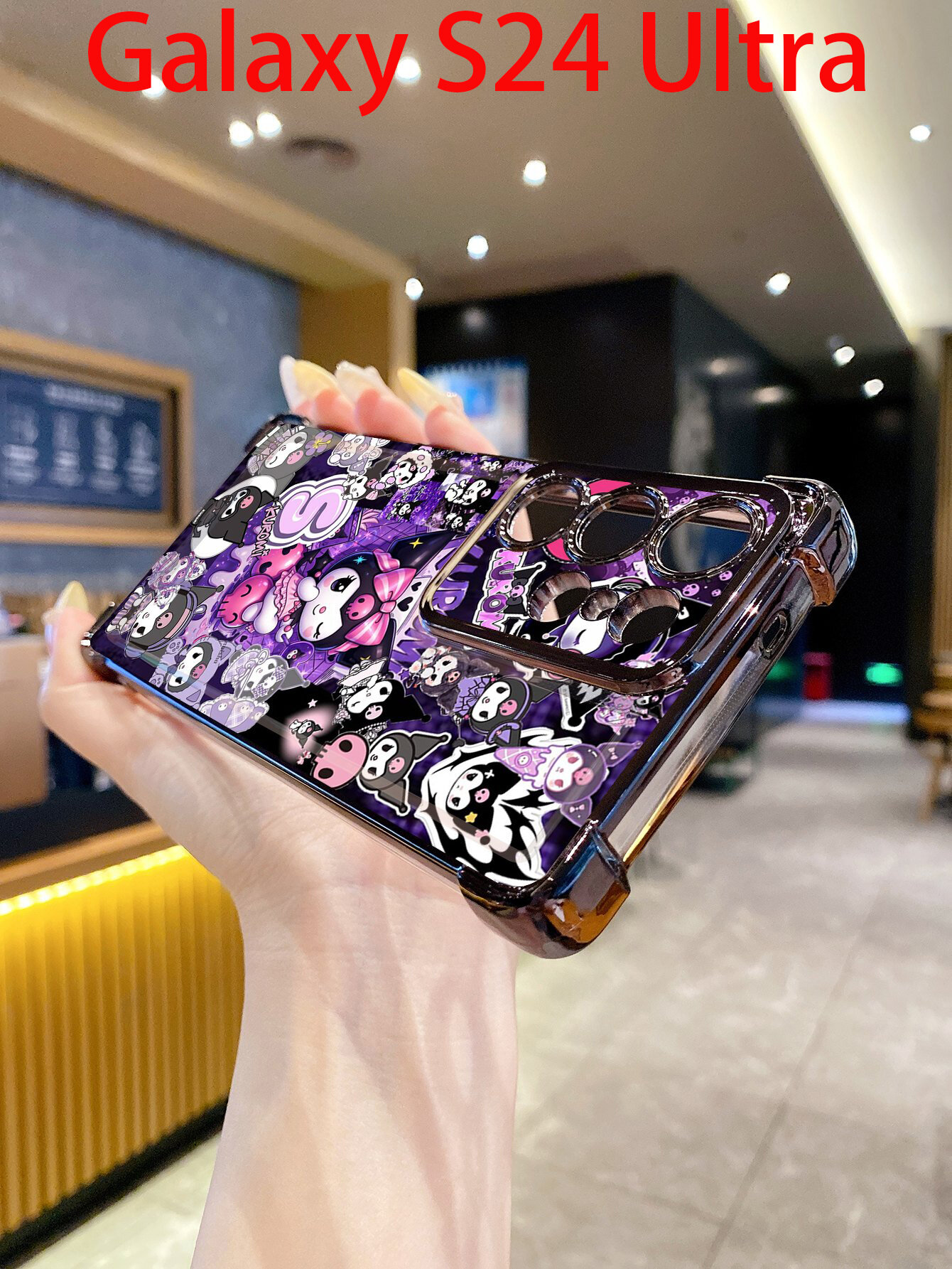 Мягкий чехол с гальваническим покрытием для Galaxy S24 Ultra с милыми Куроми, Мелоди и Hello Kitty.