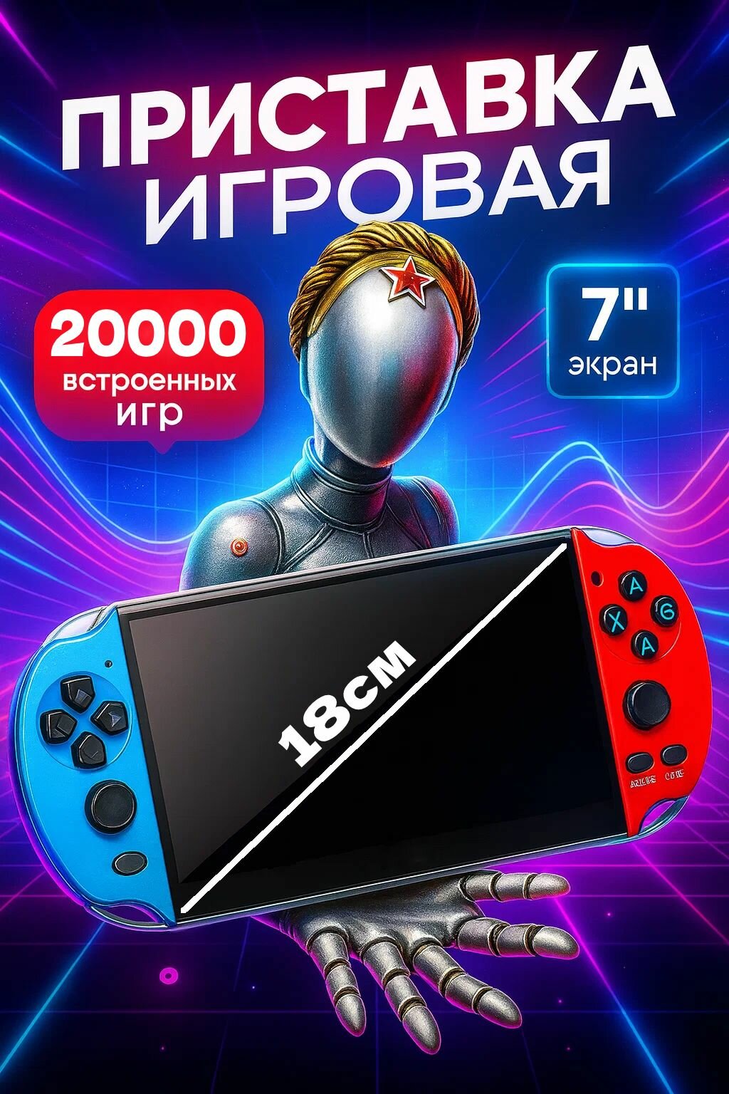 Игровая приставка X12 PLUS , 7" HD экран ,10000+ игр , портативная игровая консоль 8-16-32 бит , Сега , PS1, Геймбой и др.