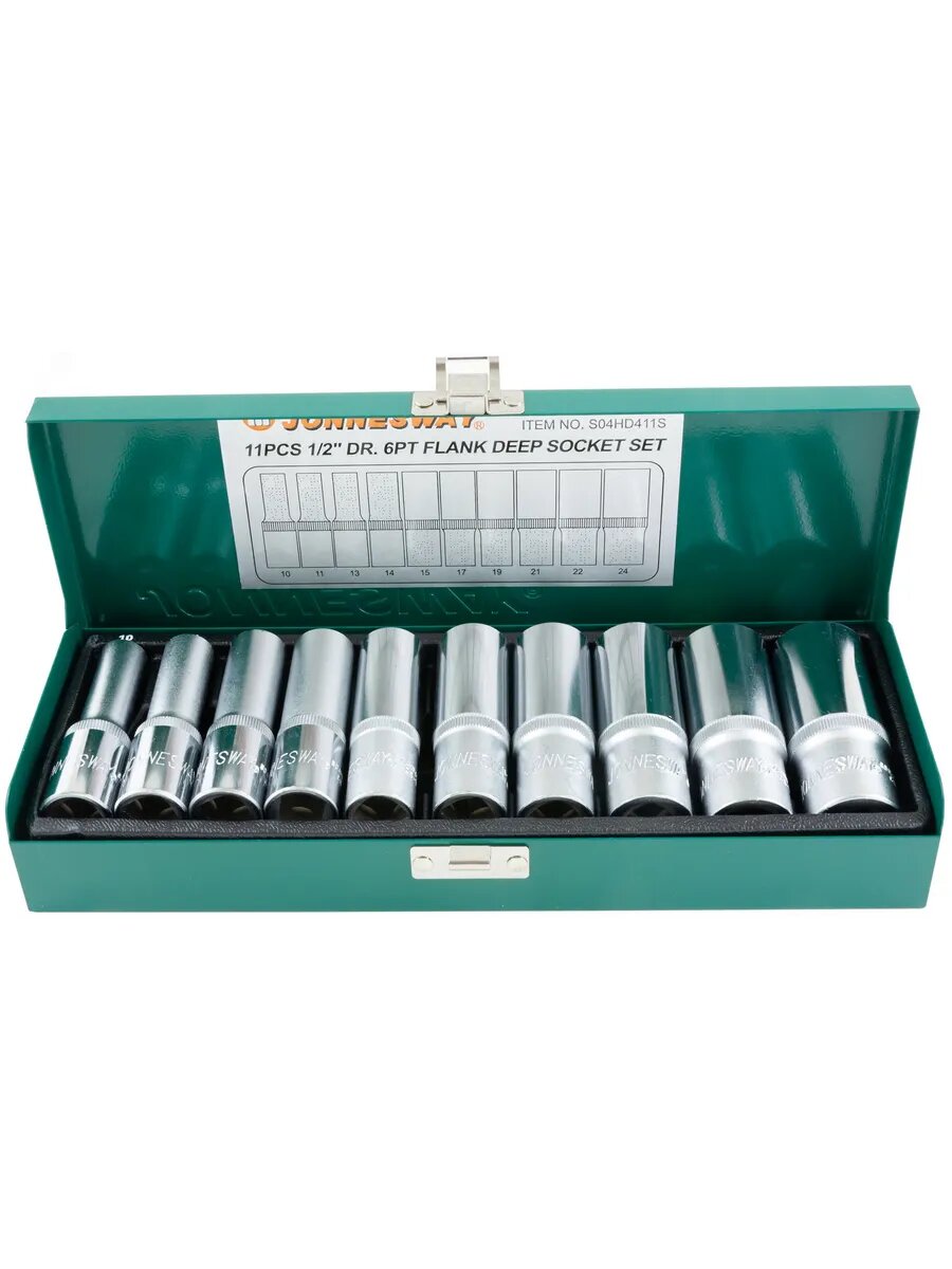 Комплект глубоких торцевых головок S04HD411S 1/2"DR 10-24 мм