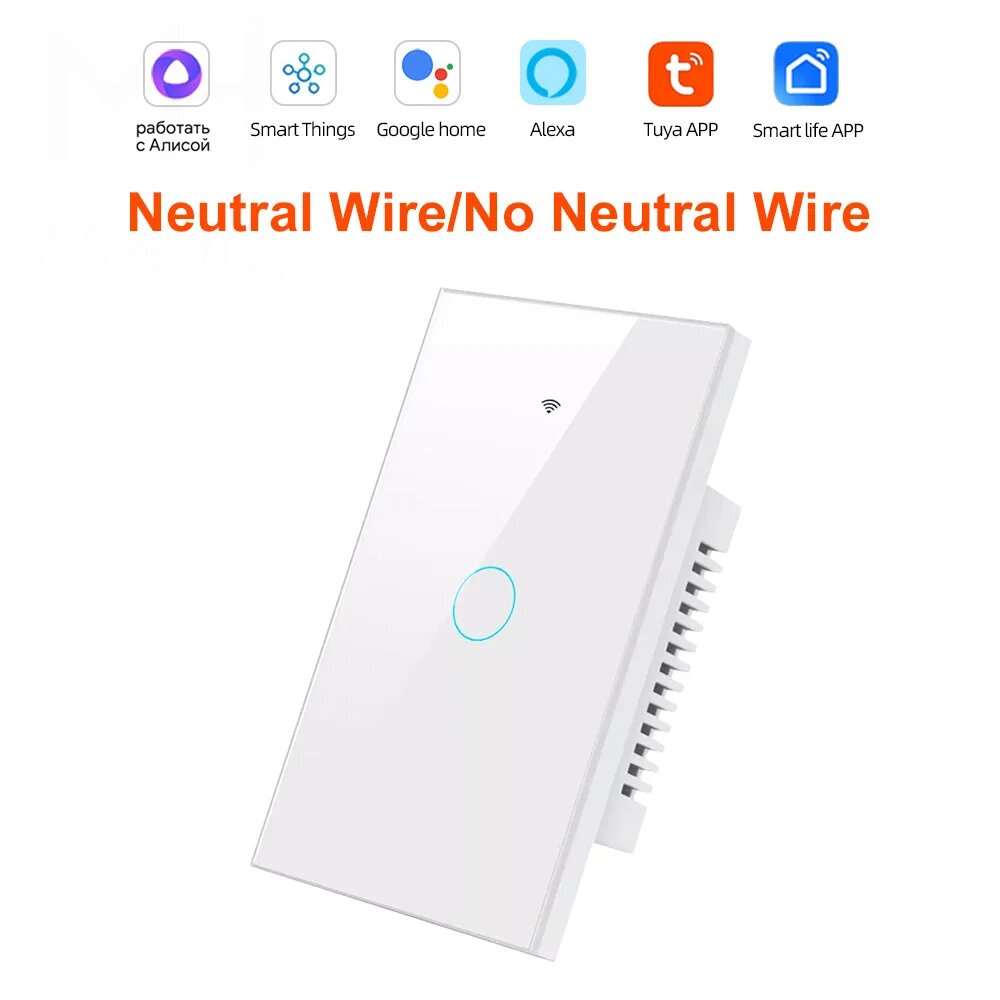 Белый WiFi выключатель Tuya для LED, 1Gang