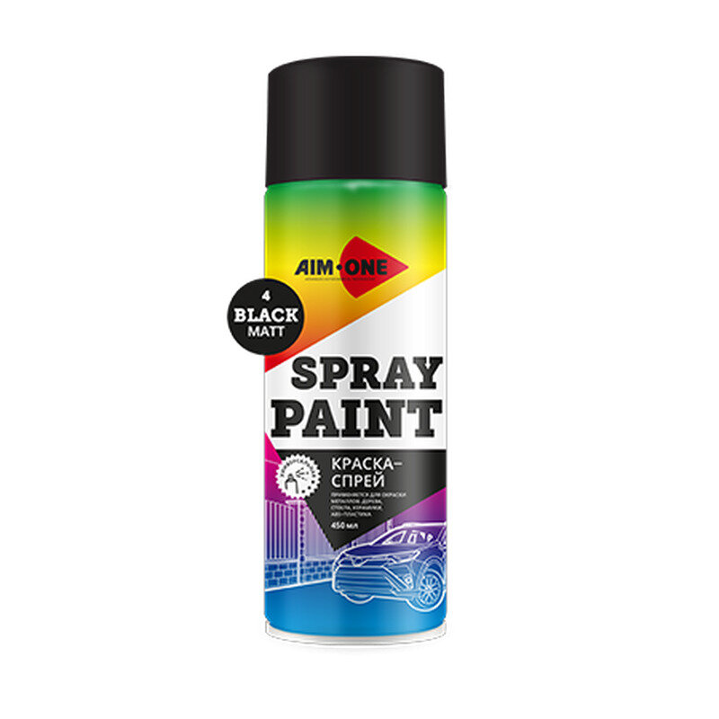 Краска-спрей черная матовая Spray paint black matt AIM-ONE 450 мл (аэрозоль) SP-MB4