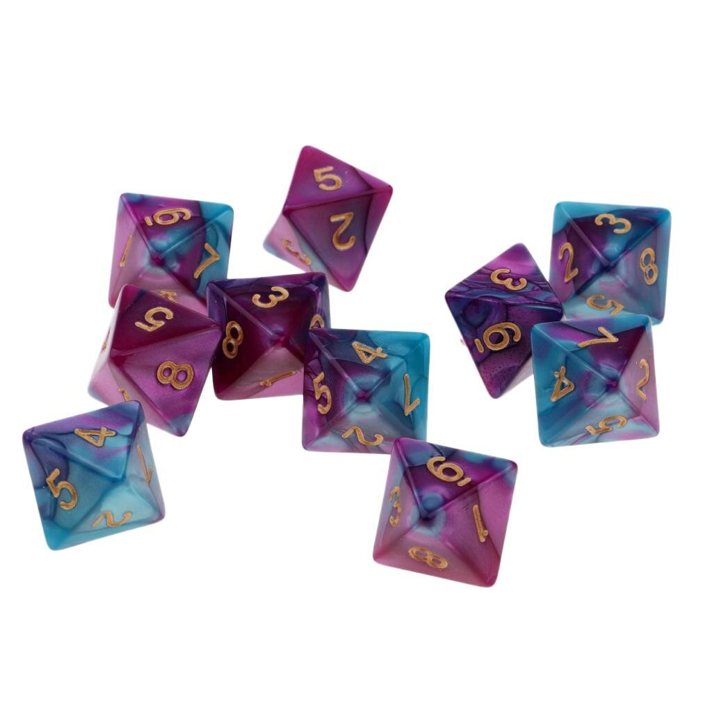 10 многогранных кубиков D8 для настольной игры D&D (настольная игра) фиолетово-синего цвета