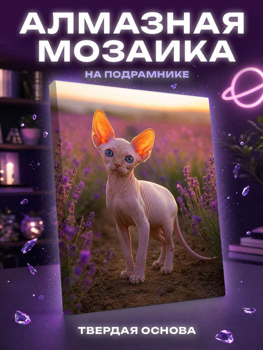 Алмазная мозаика Котенок сфинкса в лавандовом поле