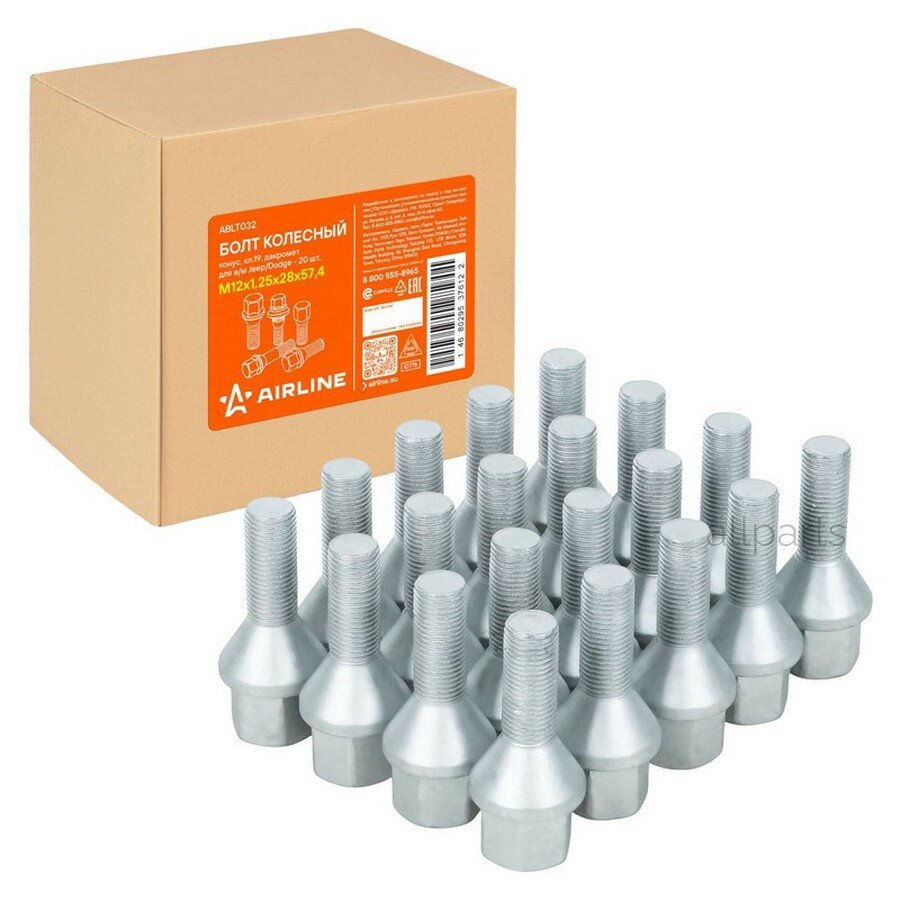 AIRLINE ABLT032 болт колесный M12X1,25X28X57,4, конус, КЛ.19, дакромет для А/М JEEP/DODGE (ABLT032)