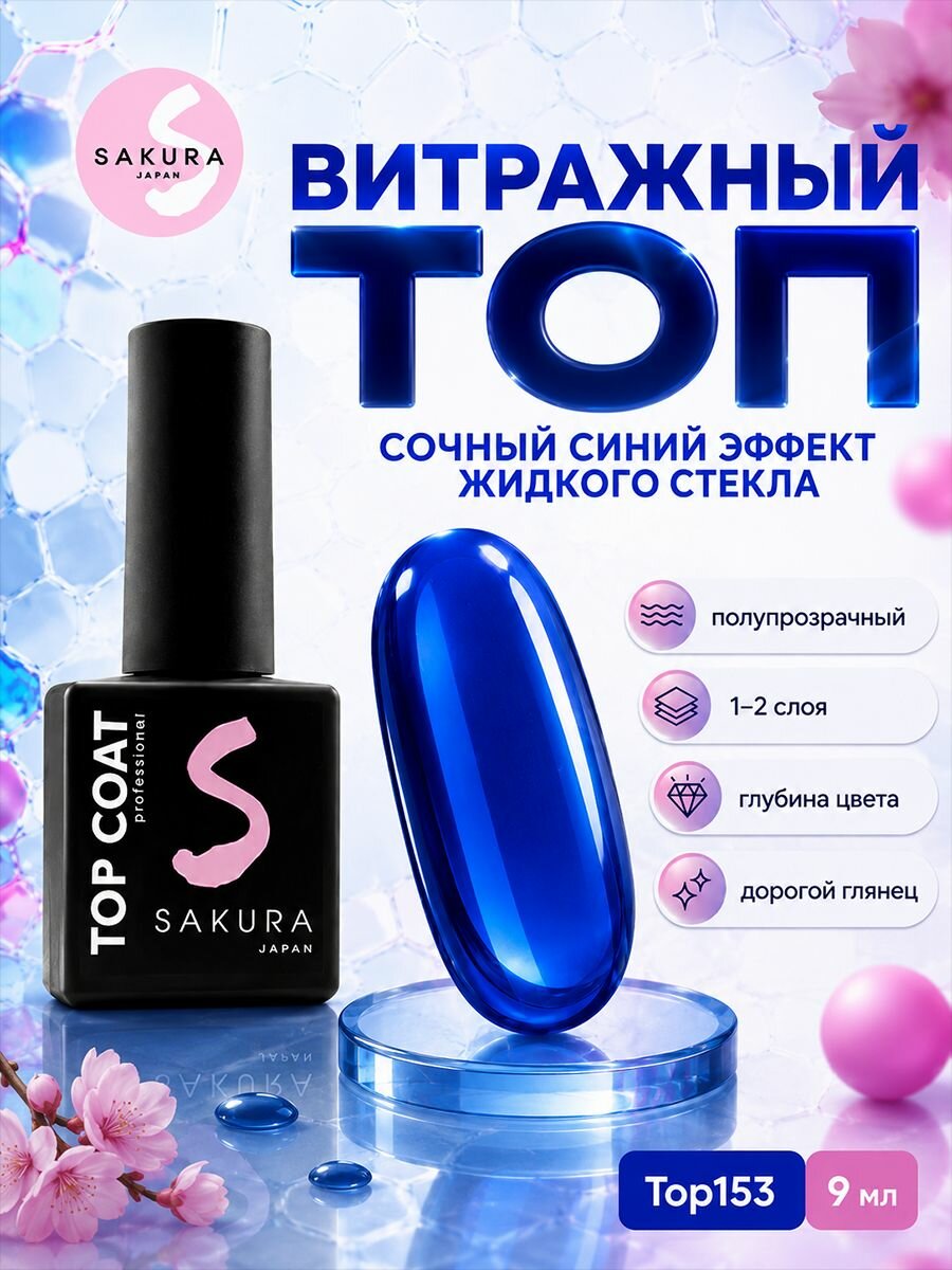 Топ для ногтей Sakura Top153 витражный, 9 мл