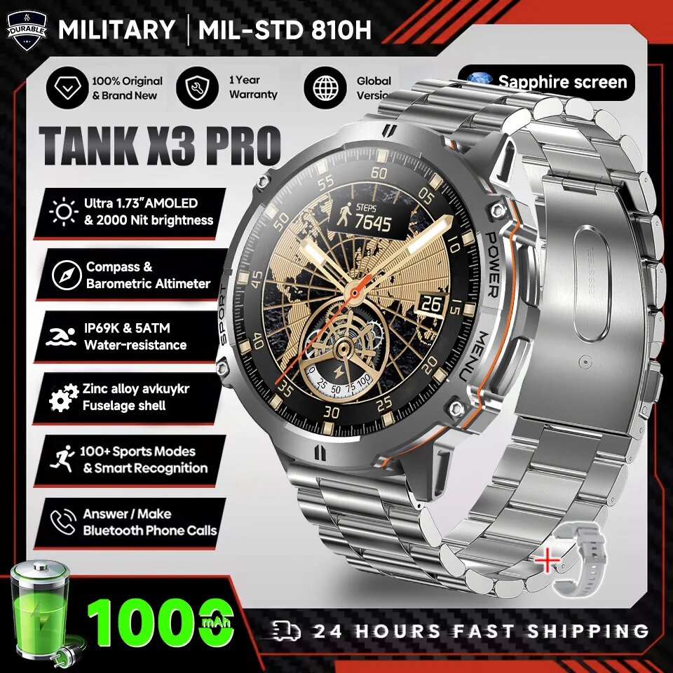Military TANK X3 смарт-часы Silver steel